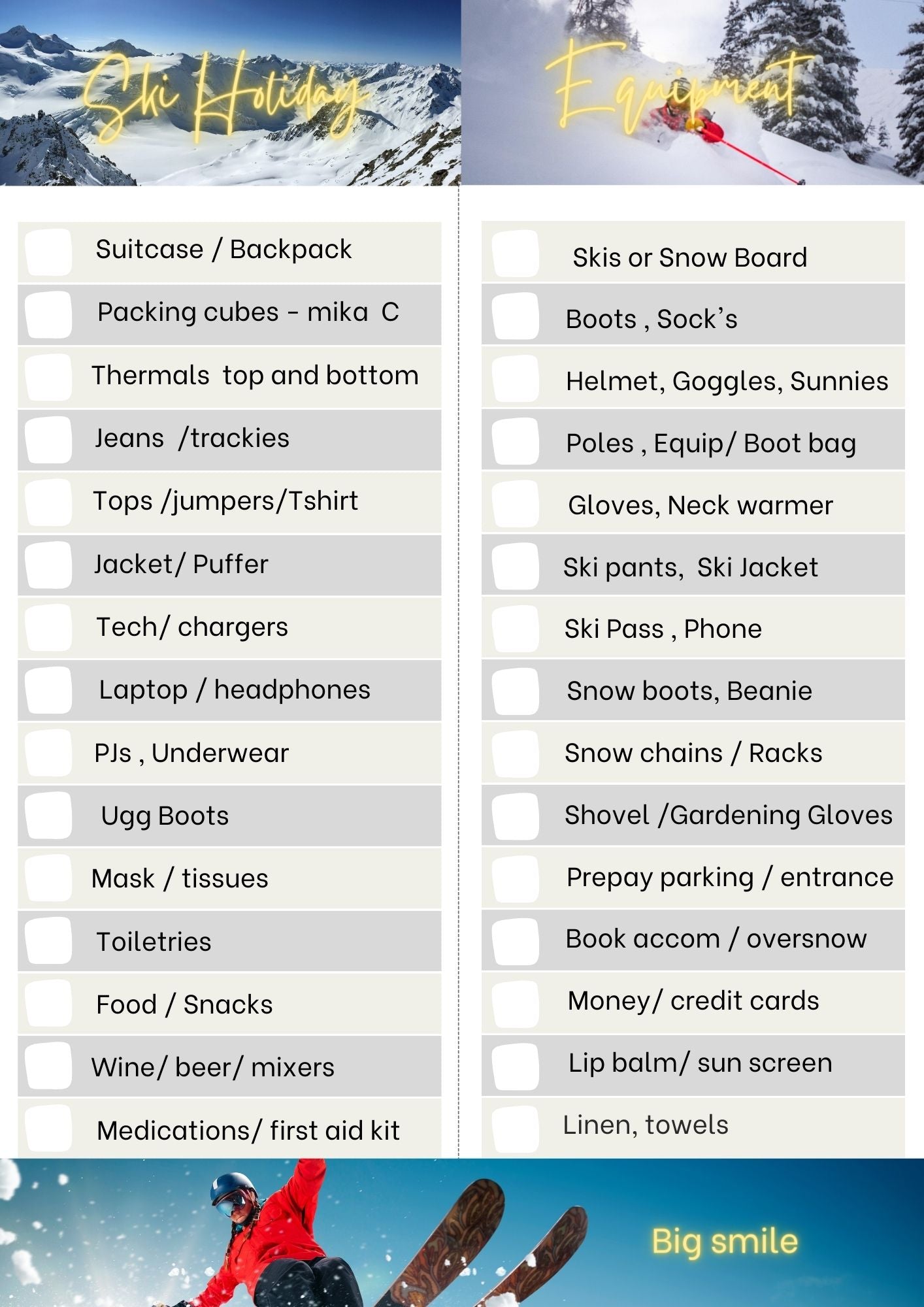 Travel checklist - Digital down loads – Mika creations