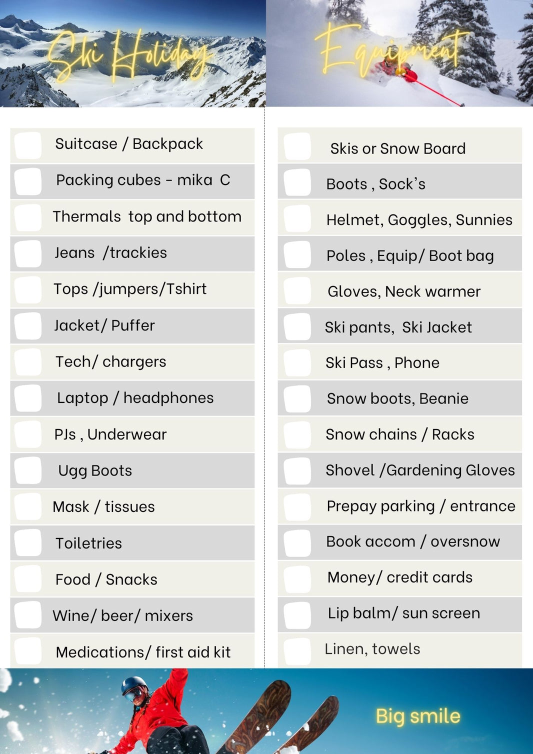 Travel checklist - Digital down loads – Mika creations